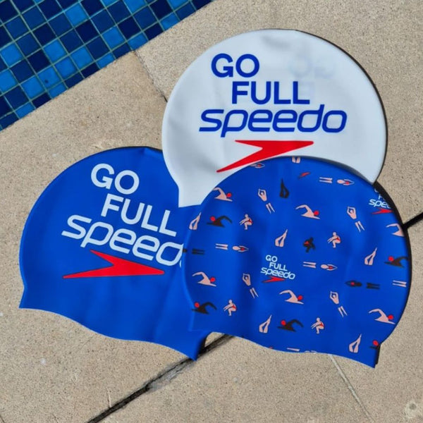 Speedo Slogan Print Cap Go Full Speedo Blue - Team Aquatic Supplies
